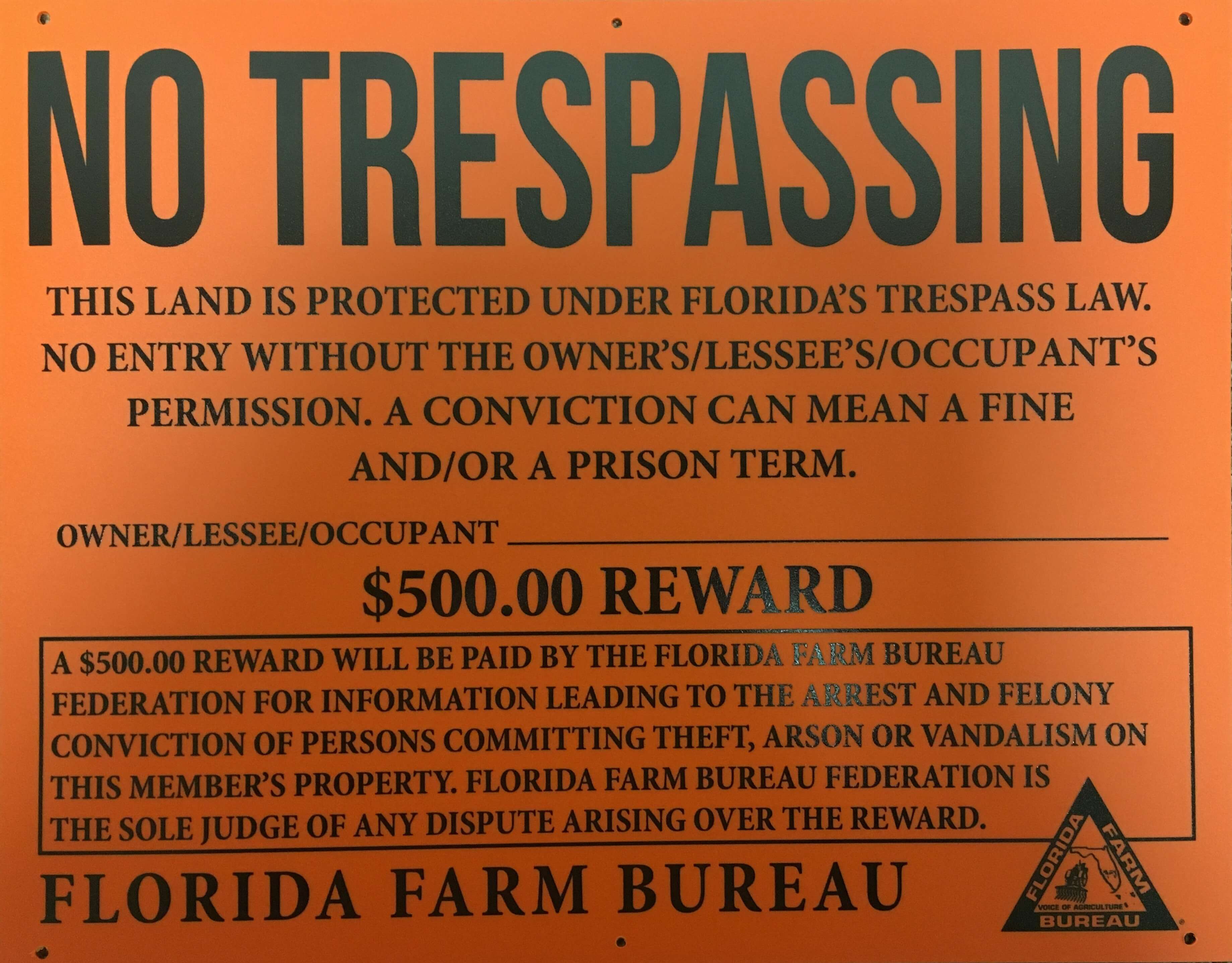 No Trespassing Signs - Florida Farm Bureau